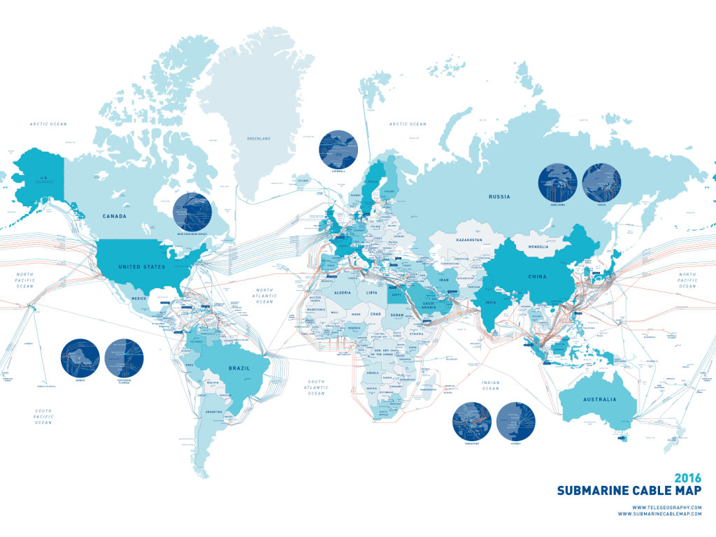 Mapa Múndi das Redes de Cabos Submarinos - Voicers